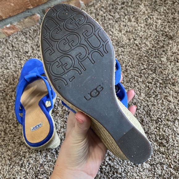 UGG | Shoes | Ugg Tawnie Blue Suede Open Toe Platform Espadrille Wedge Sandal Heels | Poshmark